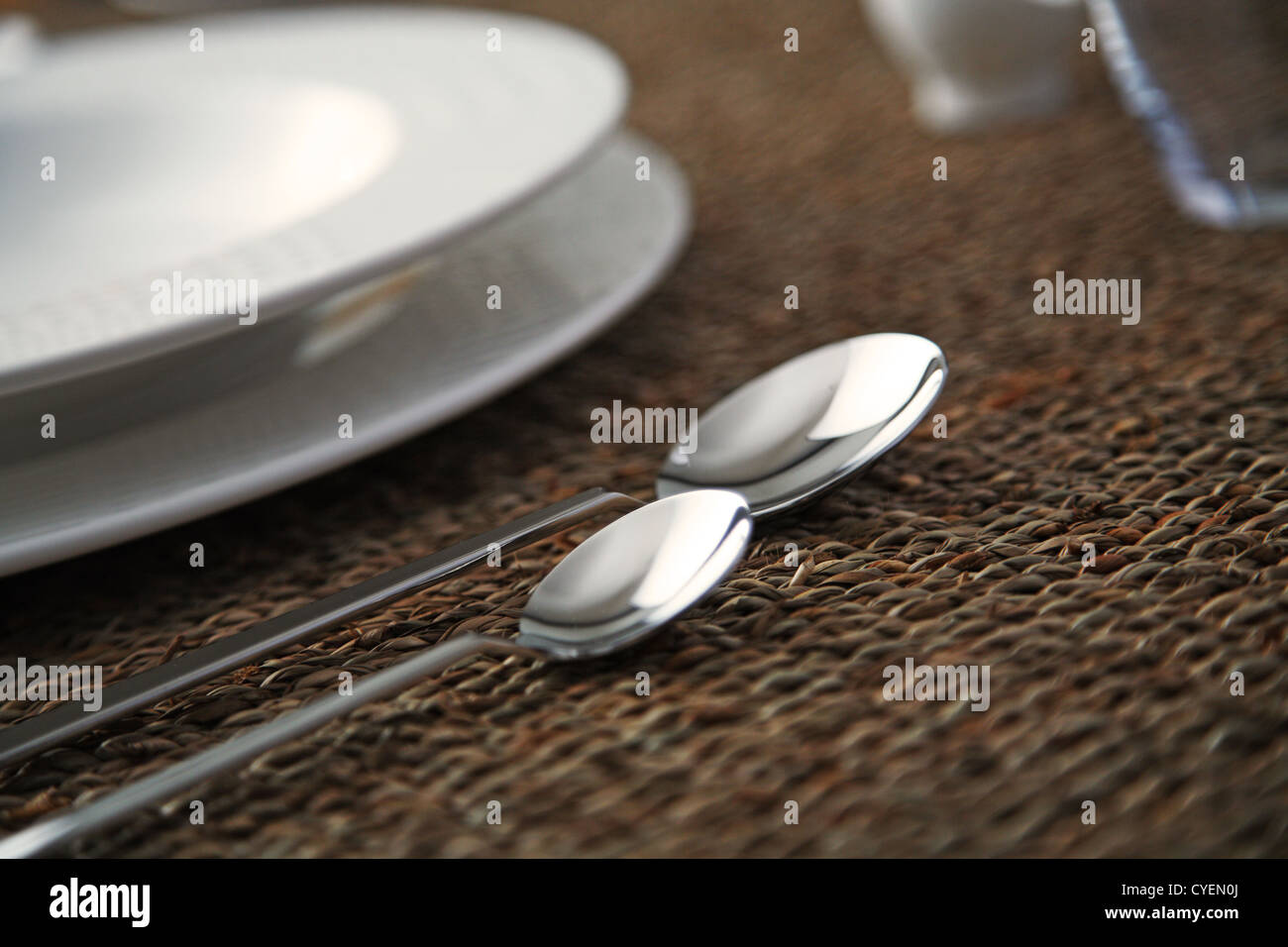 Close-up of silverware , on the dining table Stock Photo - Alamy