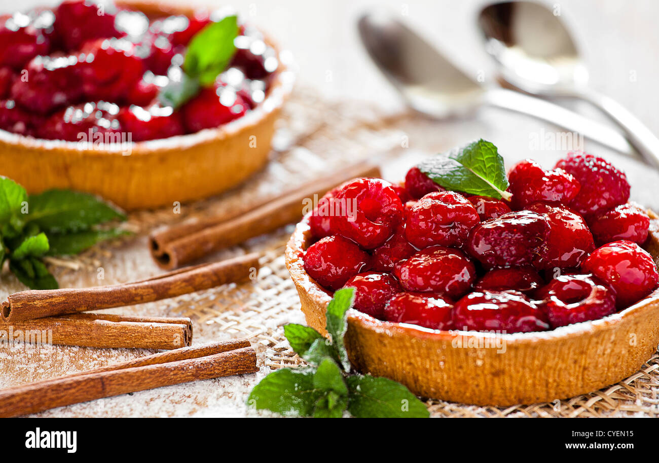 Photograph of two freshly made raspberry pies Stock Photo - Alamy