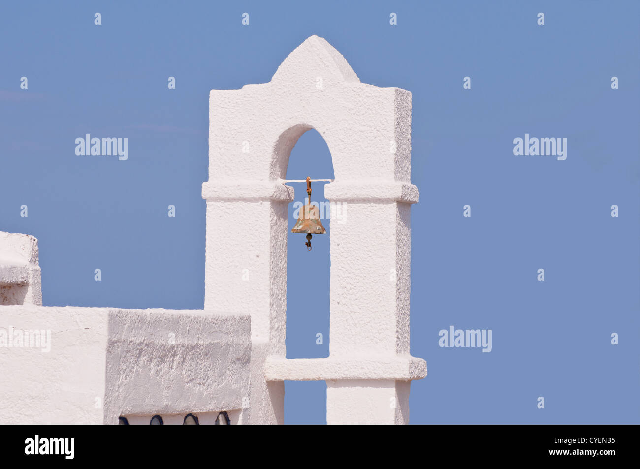 Typical byzantine greek church bell on blue sky Stock Photo - Alamy