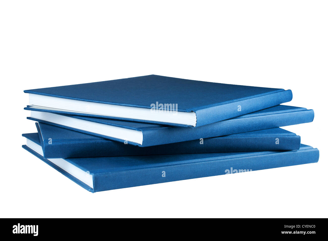 Four blue notepads isolated on white background Stock Photo - Alamy