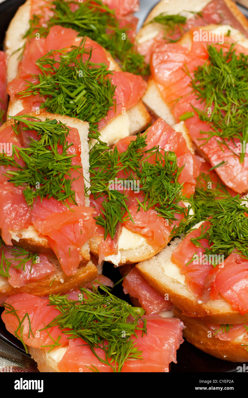 Sandwiches with red fish Stock Photo - Alamy