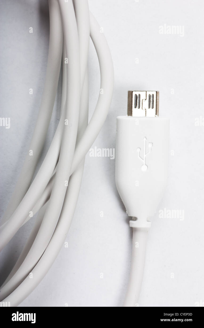 Closeup view of white usb cable Stock Photo - Alamy