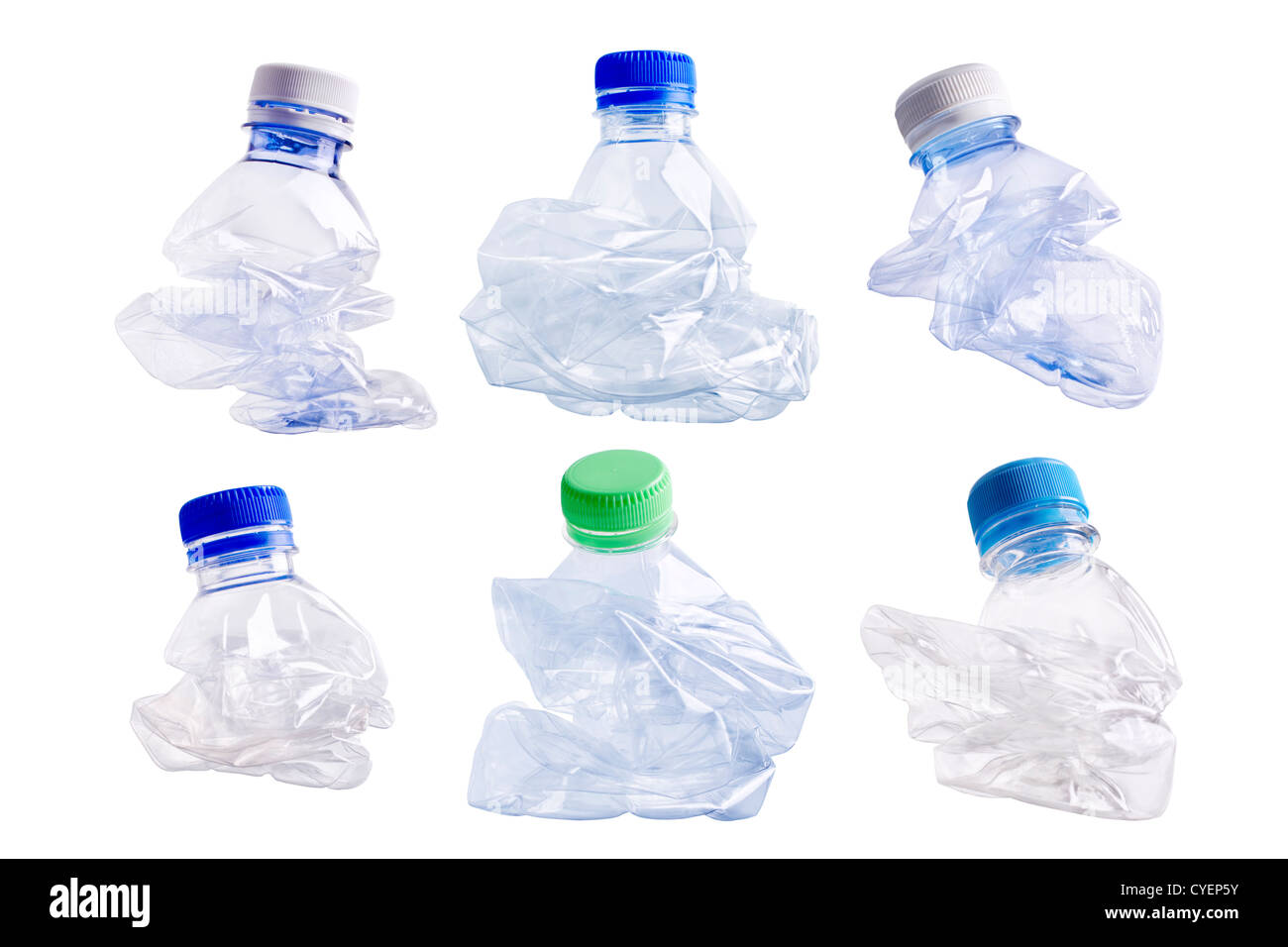 Collection of squashed plastic bottle on white background Stock Photo ...