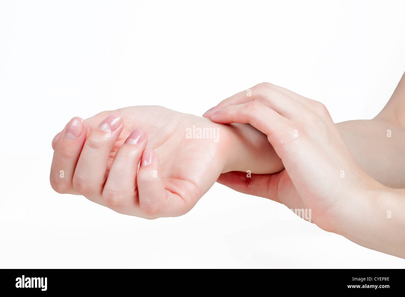 Checking puls isolated on white bacground Stock Photo - Alamy