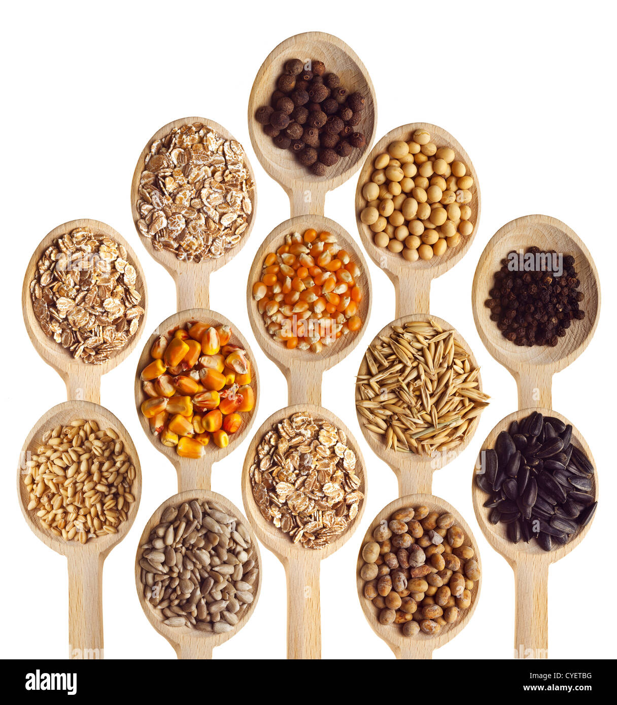 Different type of seeds on wooden spoon Stock Photo - Alamy