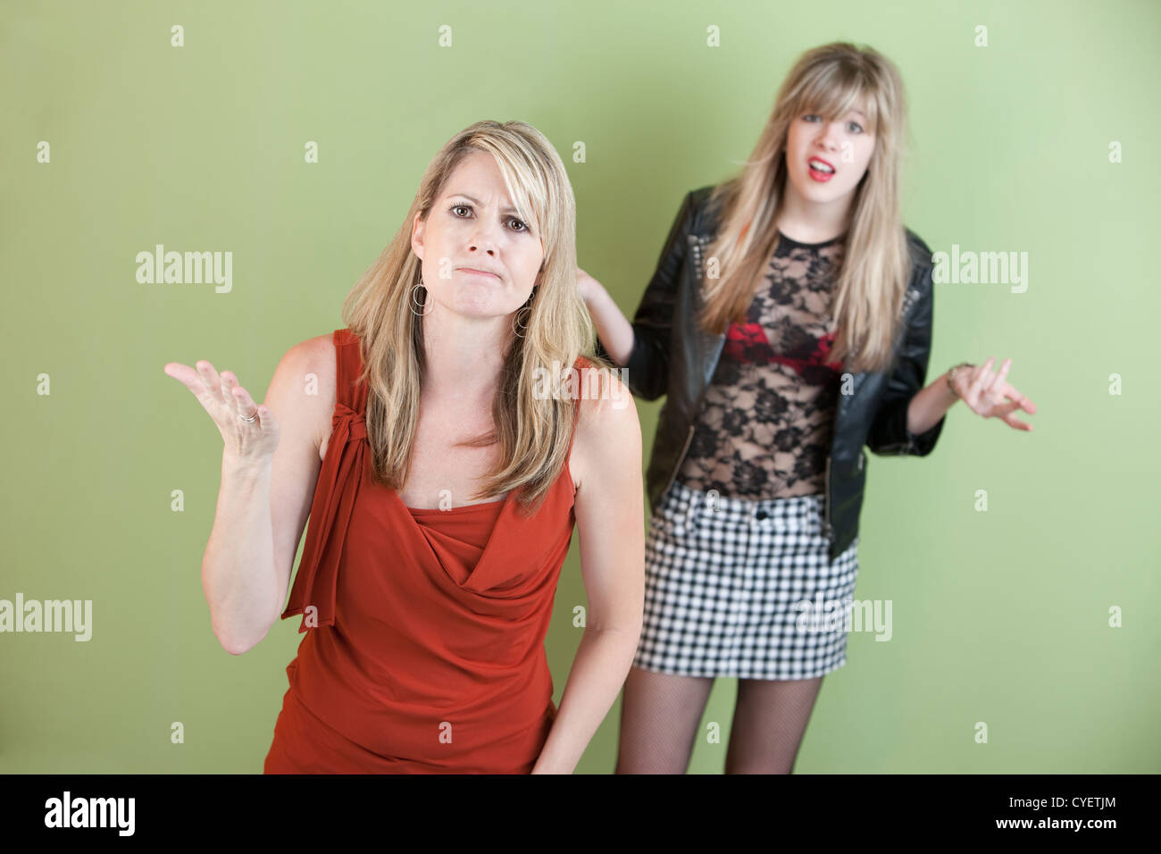 Mom unhappy with daughter's provocative clothing Stock Photo - Alamy