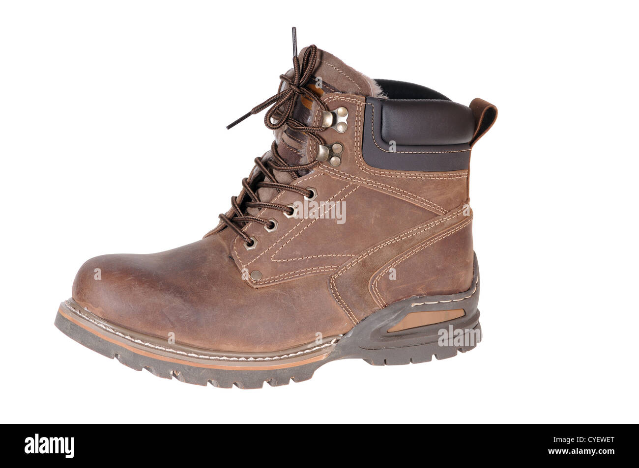 brown working boots isolated on white background Stock Photo - Alamy