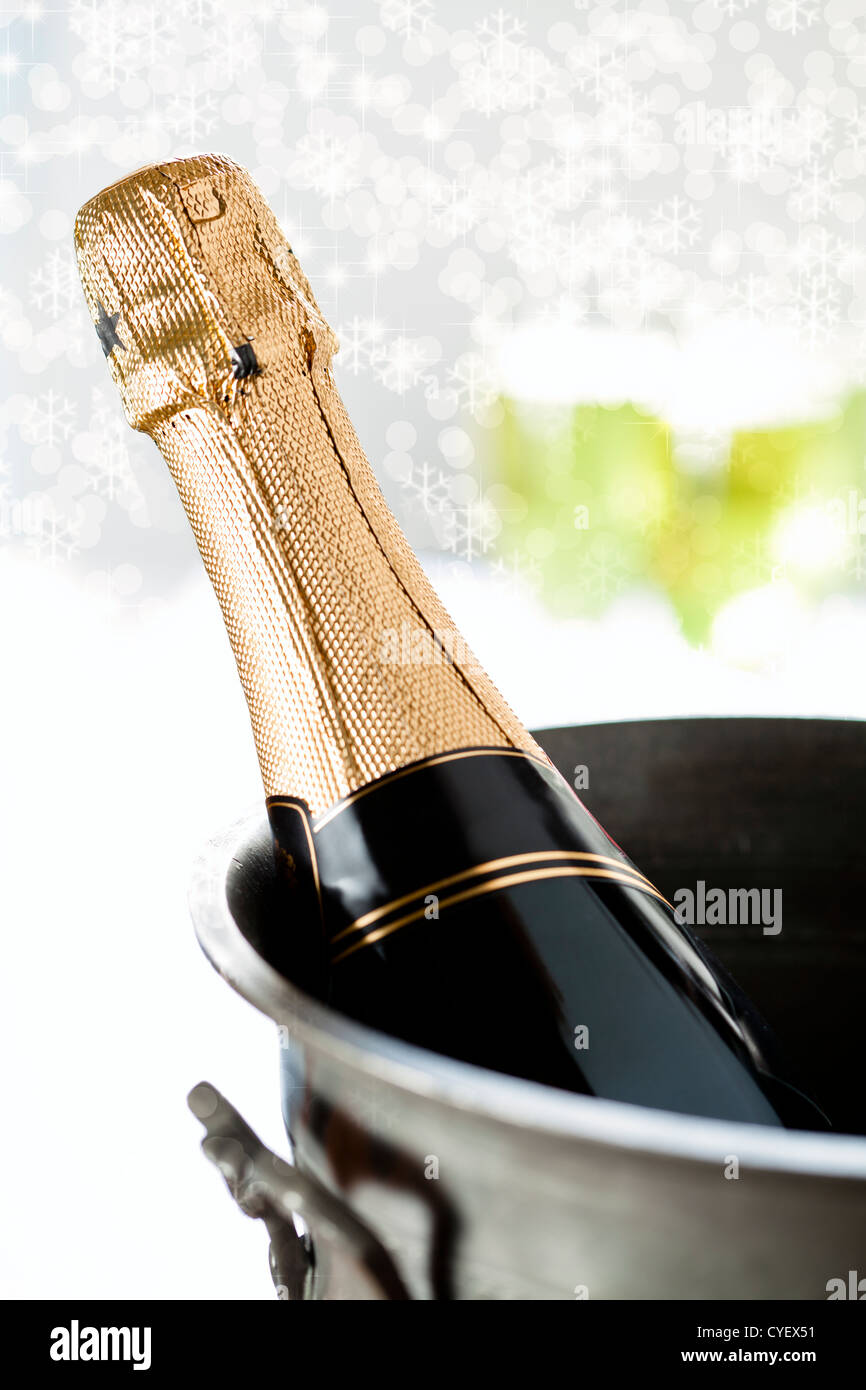 Close up photograph of a champagne bottle on a blurry background Stock ...