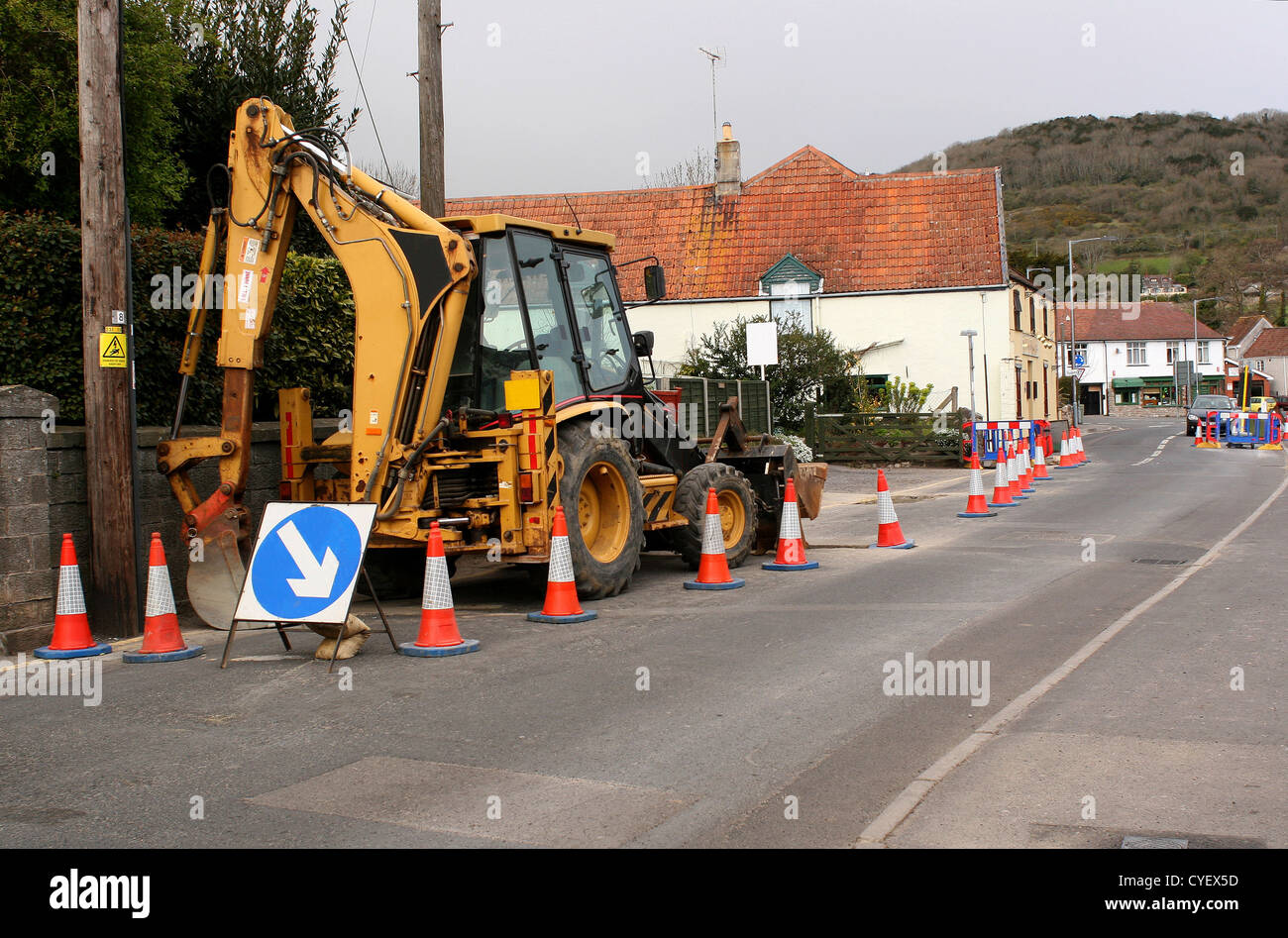 Road works in Cheddar Somerset, England, UK Stock Photo - Alamy