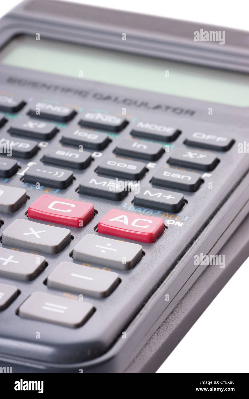 Closeup view of scintific calculator over white background Stock Photo ...