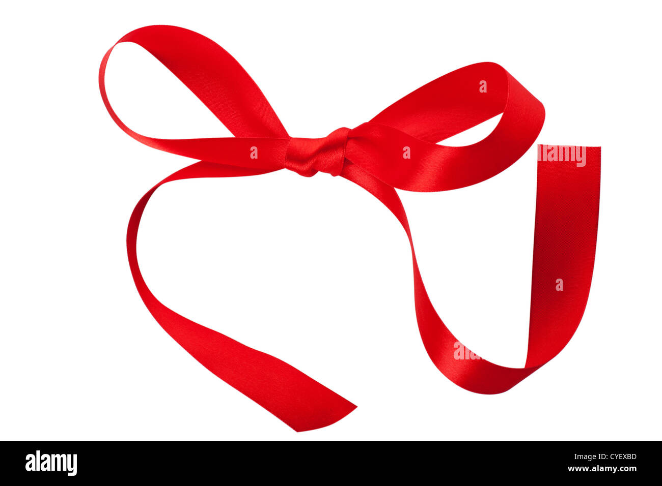 Closeup view of single red ribbon bow isolated over white background ...