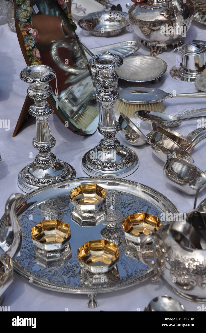 Silver vessels in the flea market Stock Photo - Alamy