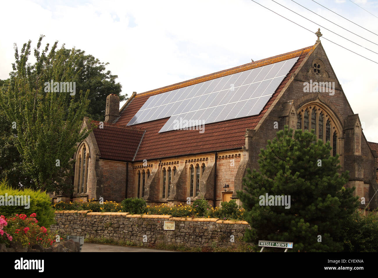 Solar panels mounted on the roof of Cheddar Methodist Church Stock ...