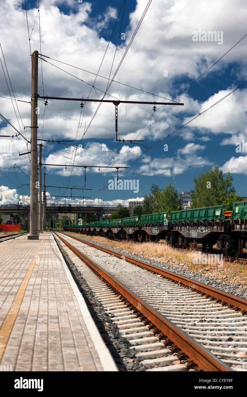 View of the railroad tracks on the background of the top Stock Photo ...
