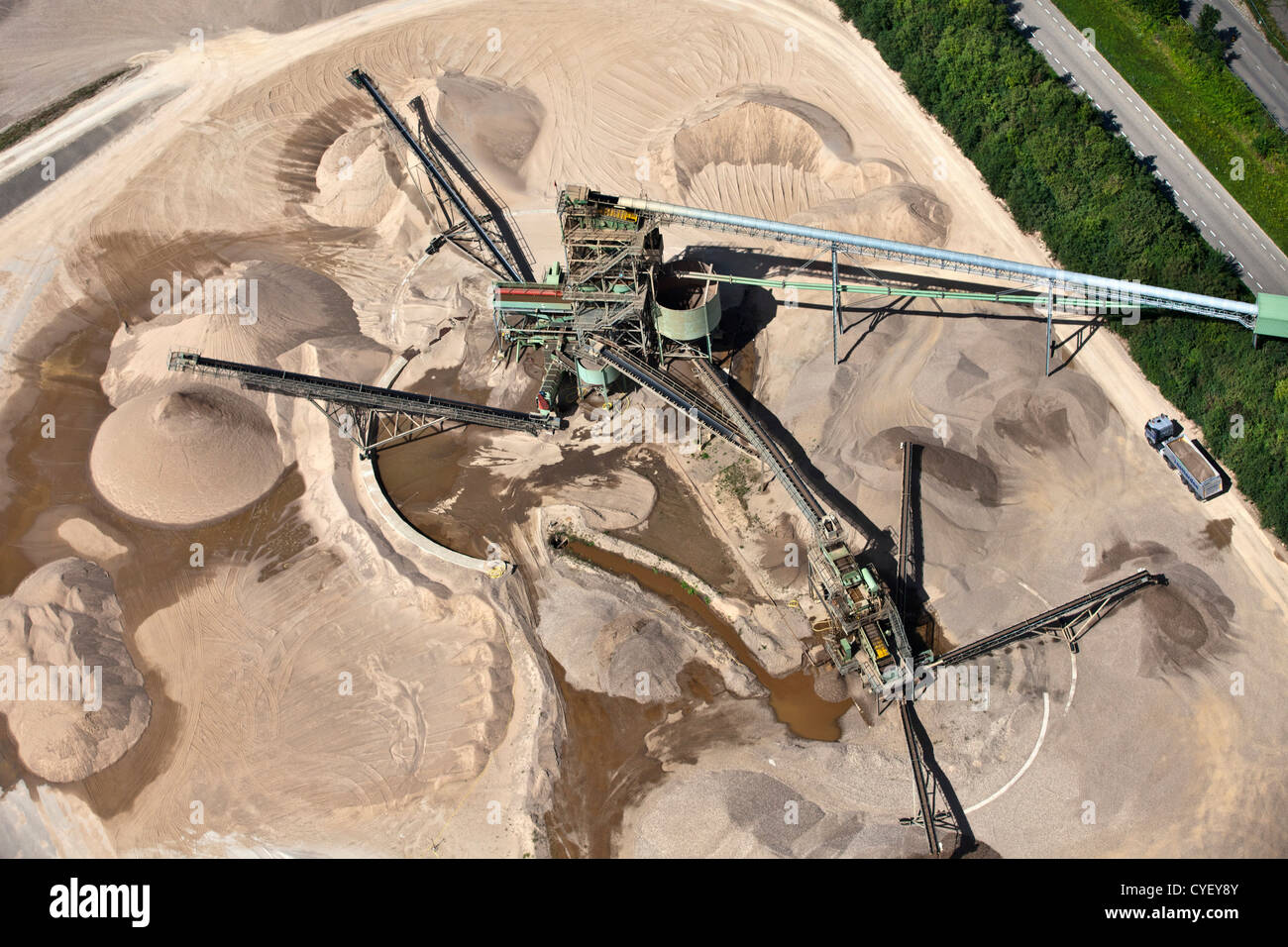 The Netherlands, Lobith, Sand extraction factory. Aerial Stock Photo ...