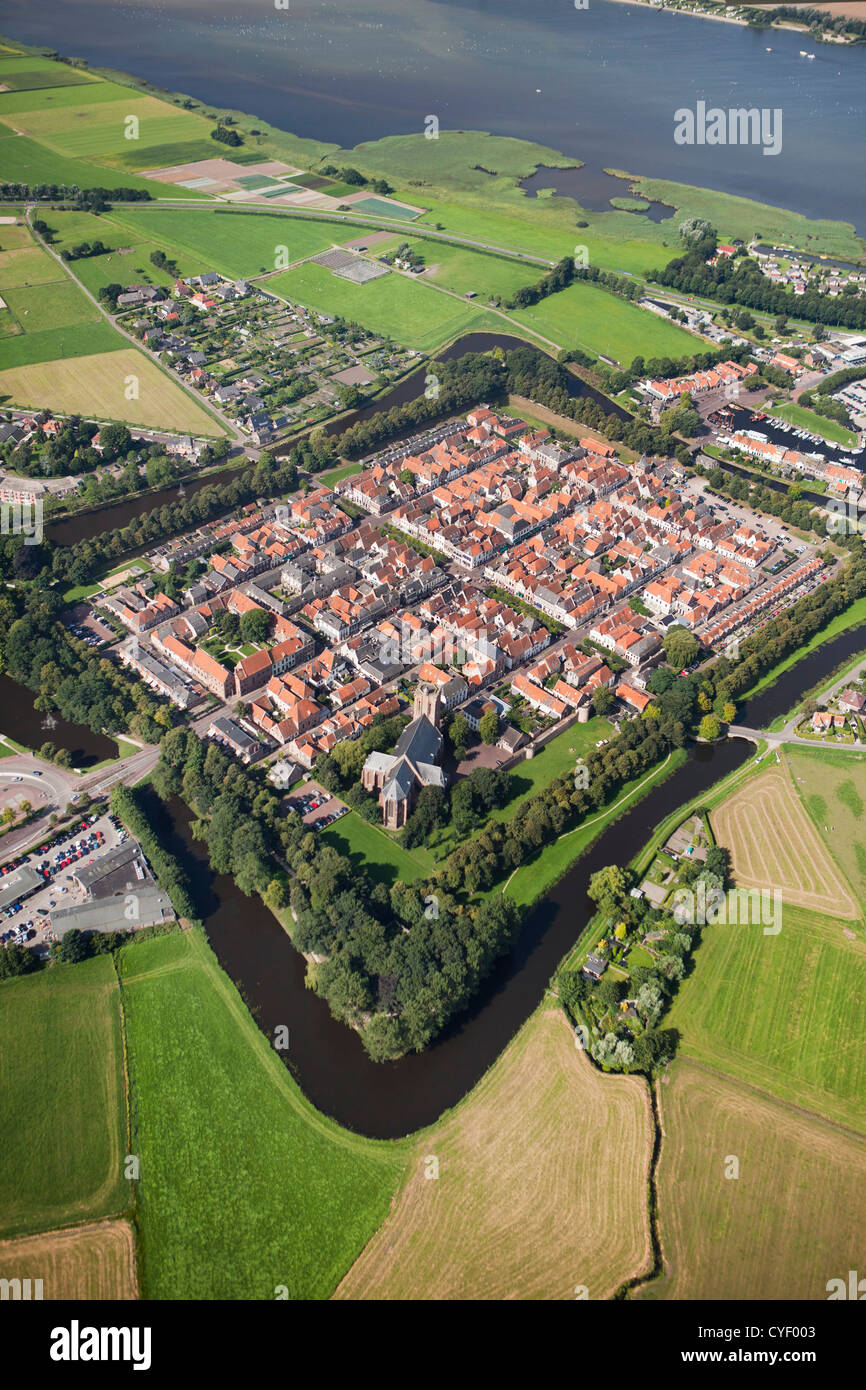 The Netherlands, Elburg. The fortified center of the city. Aerial Stock ...