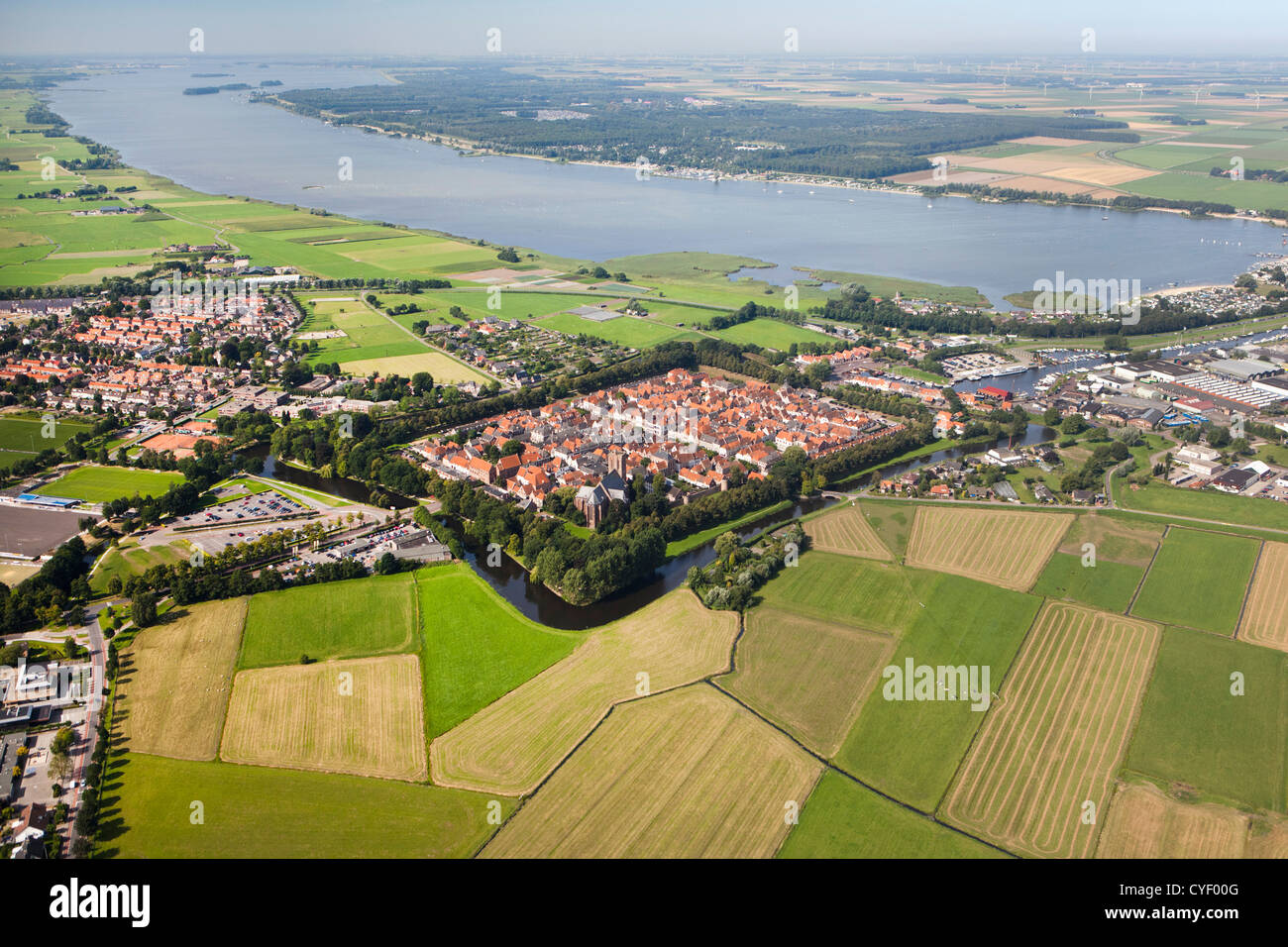 The Netherlands, Elburg. The fortified center of the city. Aerial Stock ...