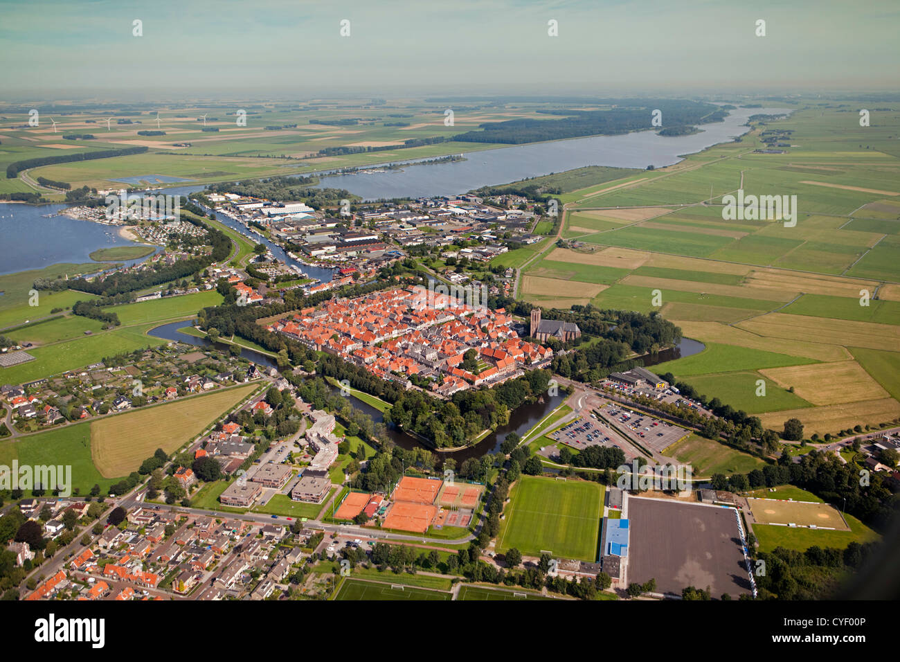The Netherlands, Elburg. The fortified center of the city. Aerial Stock ...