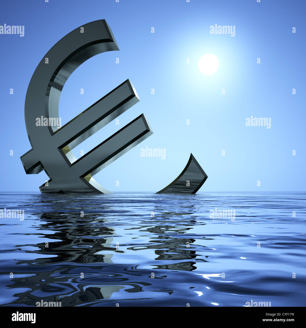 Euro Sinking In The Sea Showing Depression Recession And Economic ...