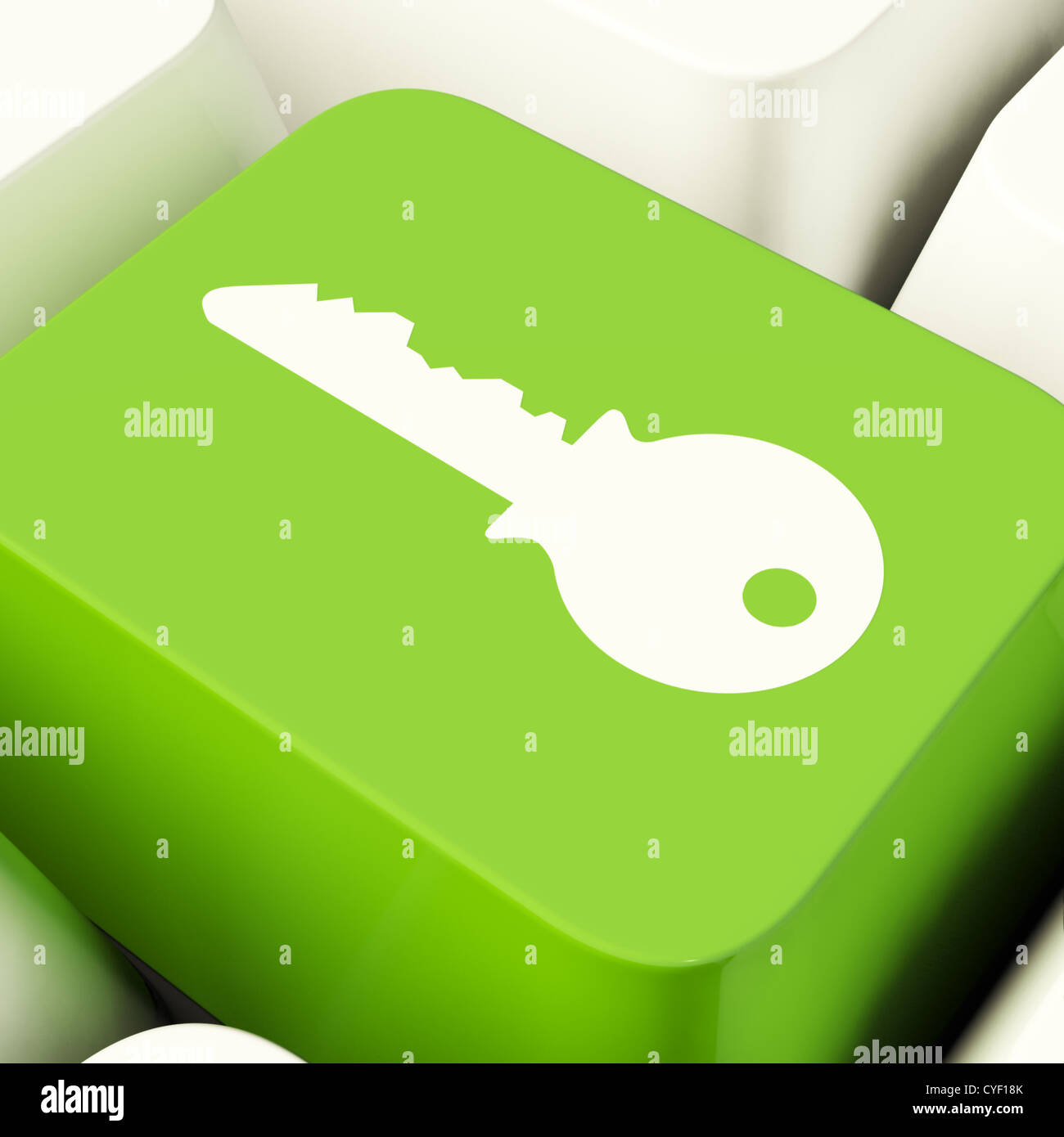 Key Computer Button Green Showing Security And Protection Stock Photo ...