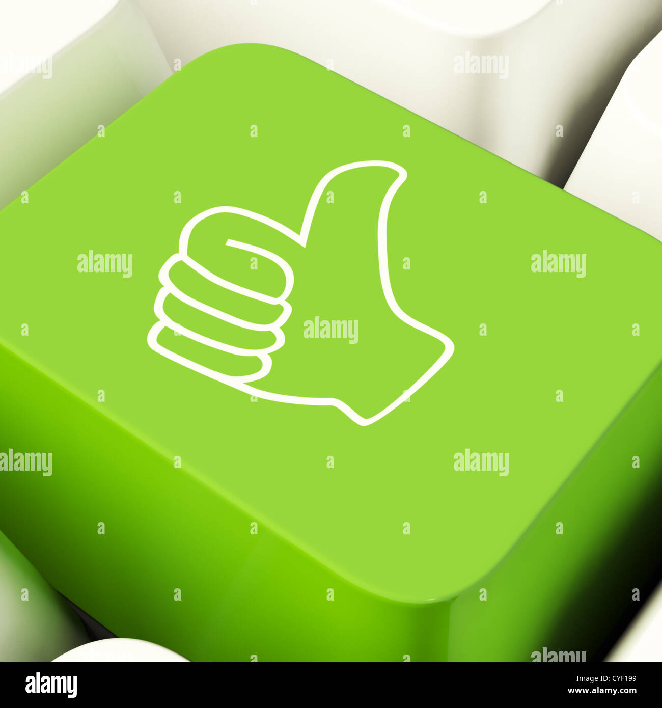 Thumbs Up Computer Key Showing Approval And Being A Fan Stock Photo - Alamy