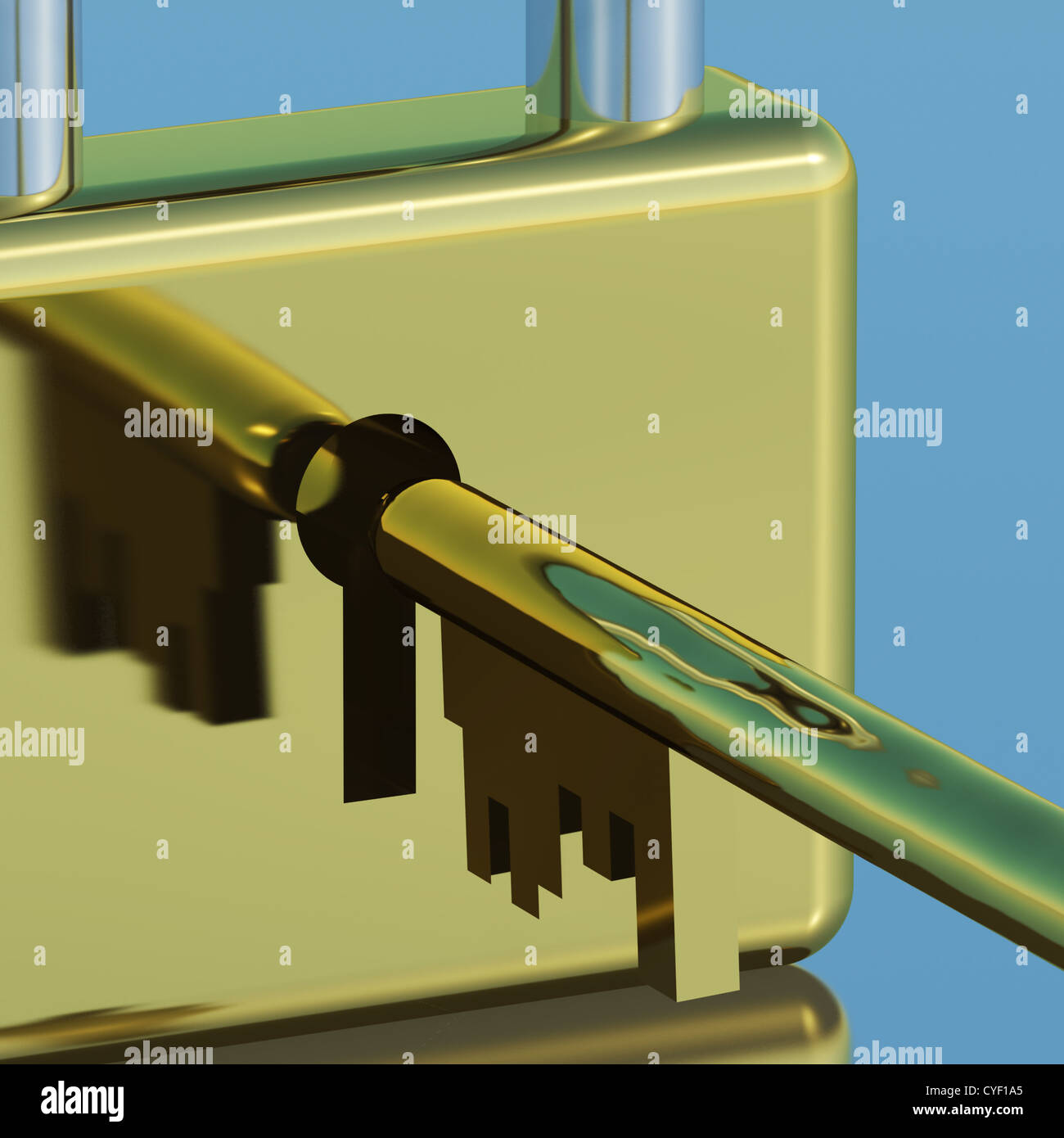 Padlock With Key Close Up Showing Security Protection And Safety Stock ...