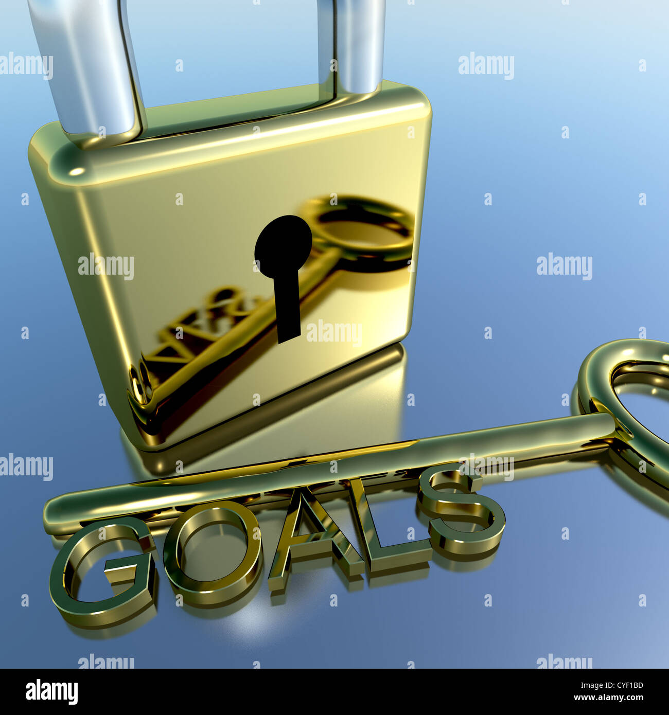 Padlock With Goals Key Showing Objectives Hopes And Future Stock Photo ...