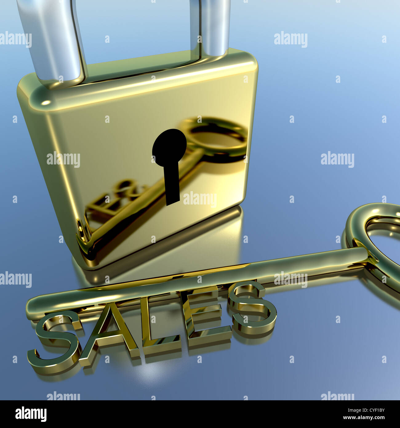 Padlock With Sales Key Showing Selling Marketing Or Commerce Stock ...