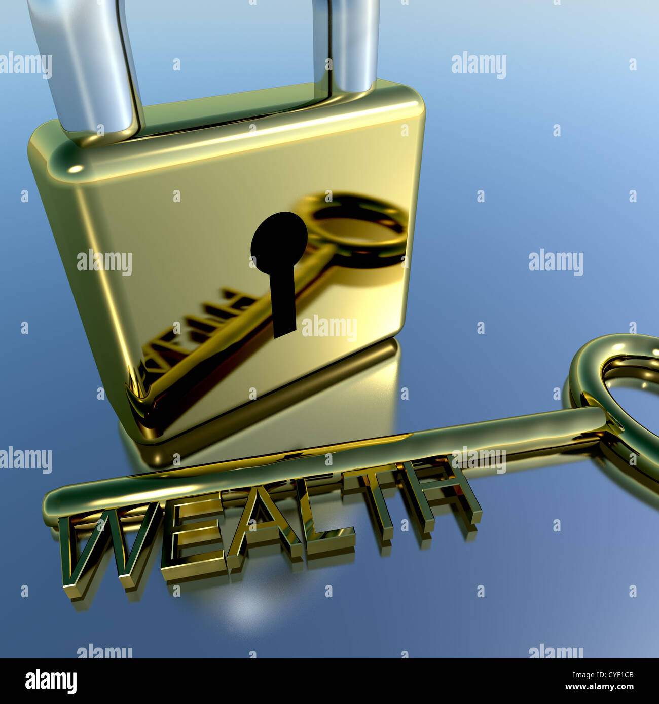 Padlock With Wealth Key Showing Riches Savings And Fortunes Stock Photo ...