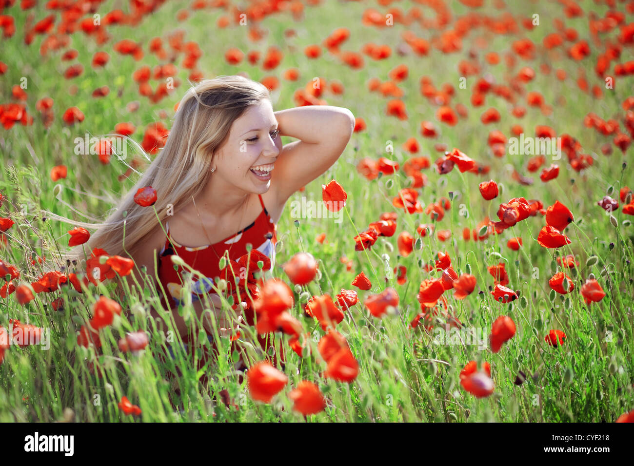 Girl in poppy field Stock Photo - Alamy