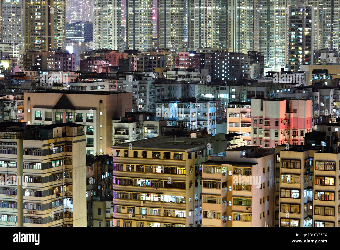 crowded building at night in Hong Kong Stock Photo - Alamy