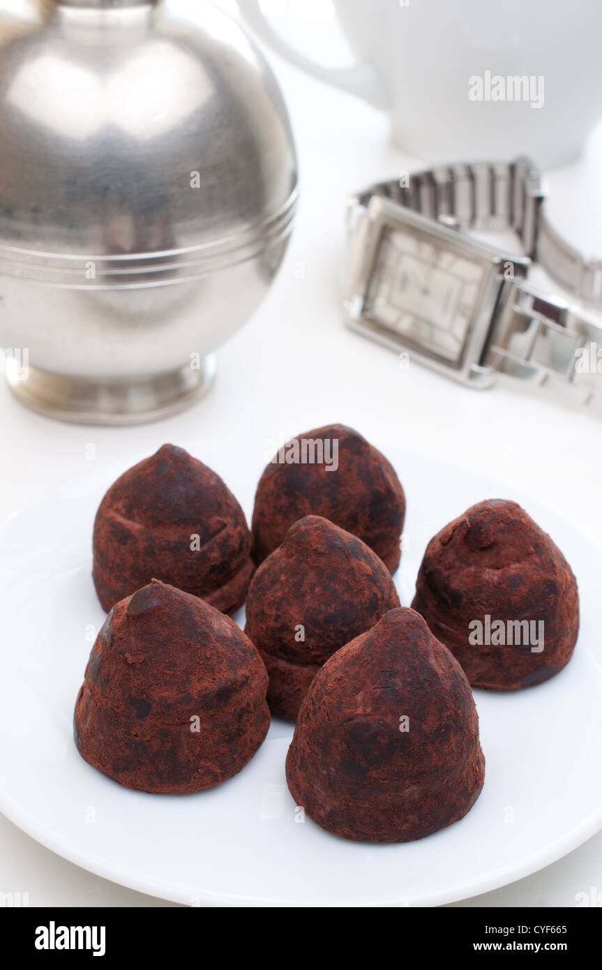 Six chocolate truffles Stock Photo - Alamy