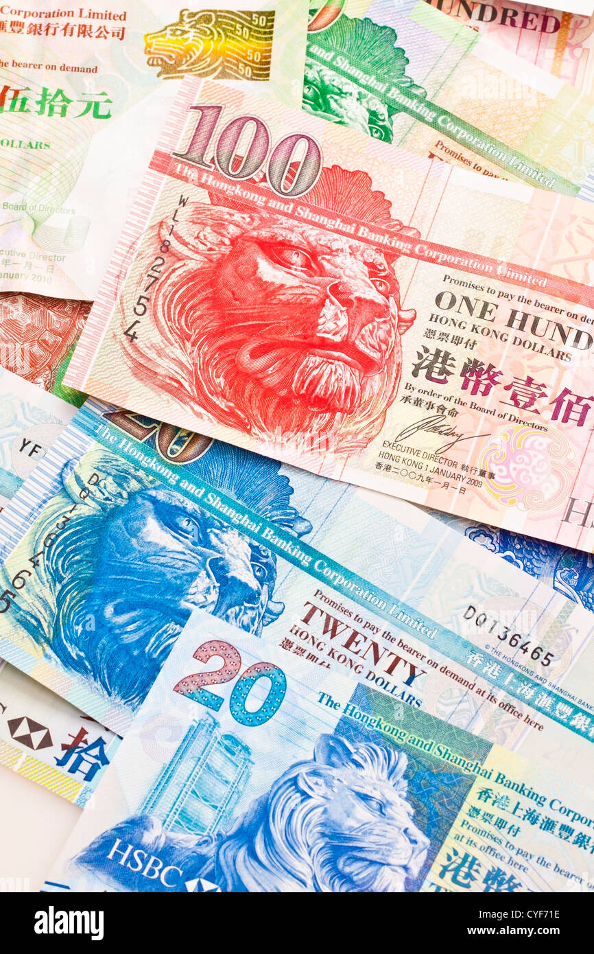 Hong Kong currency with different dollars background Stock Photo - Alamy