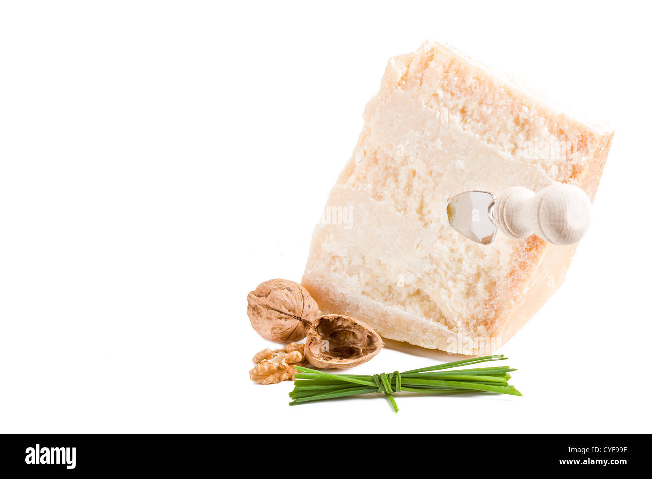 photo of italian parmesan cheese with walnut on white background Stock ...