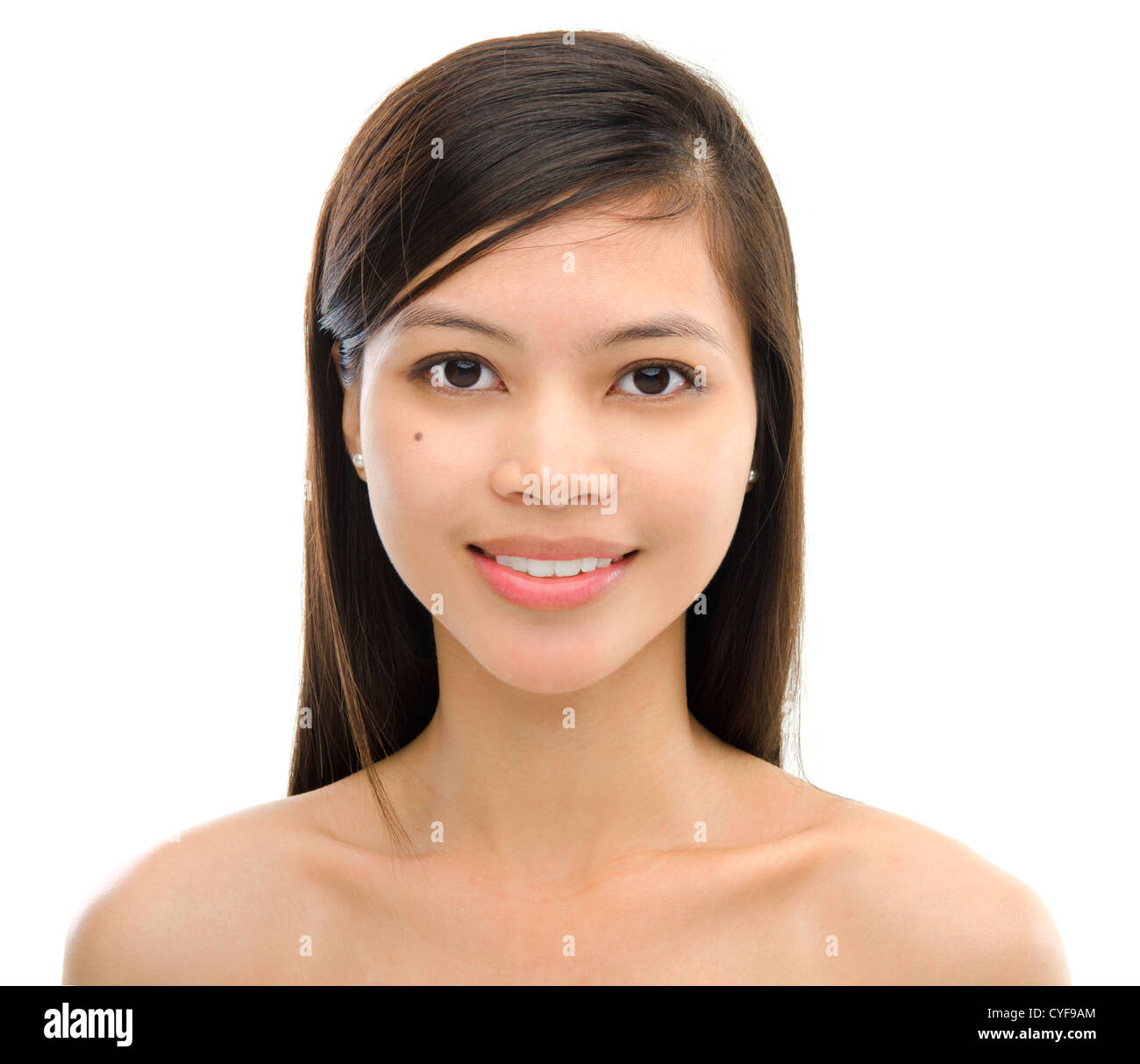 Mixed race Asian woman on white background Stock Photo - Alamy