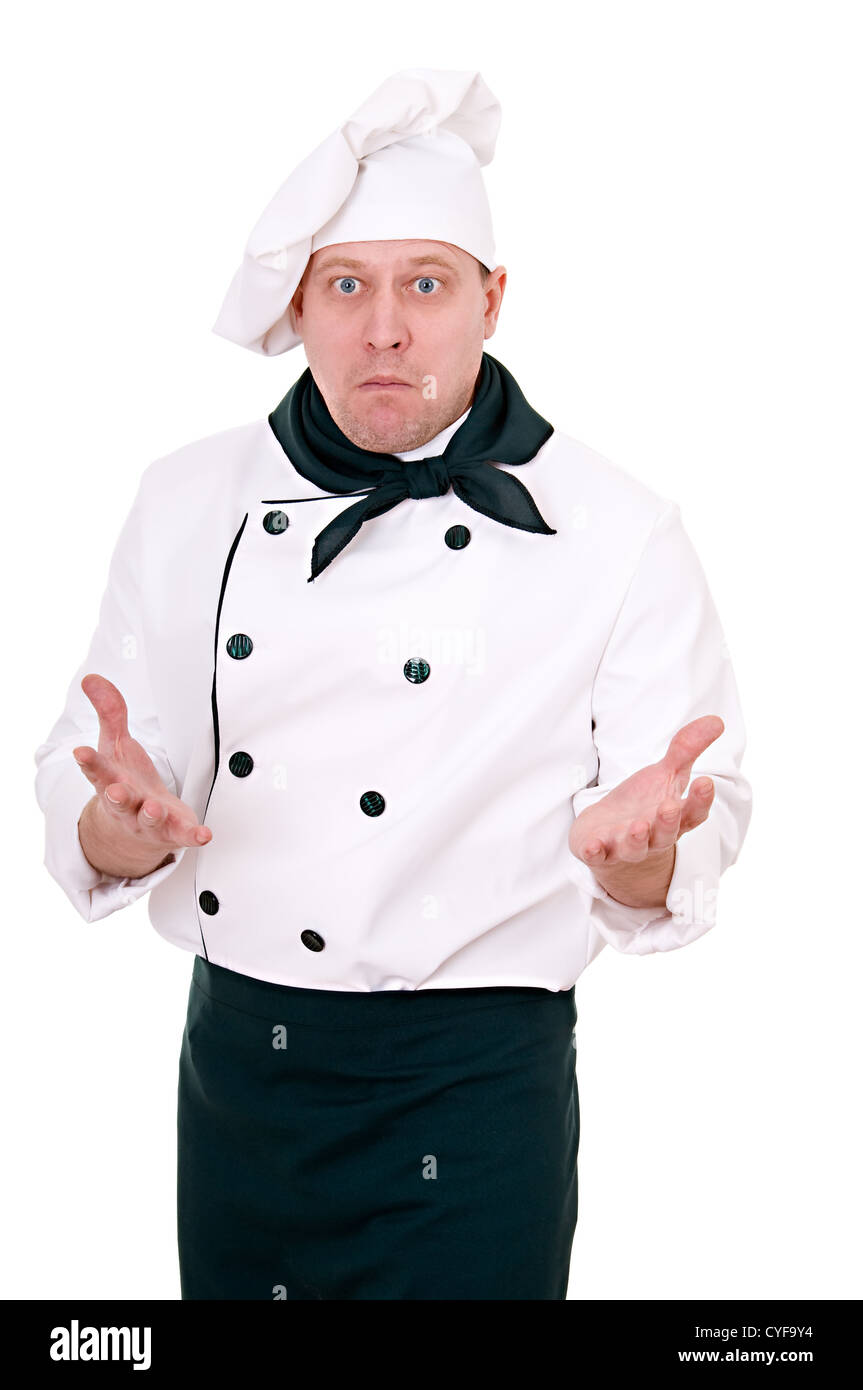 scared the chef isolated on white background Stock Photo - Alamy