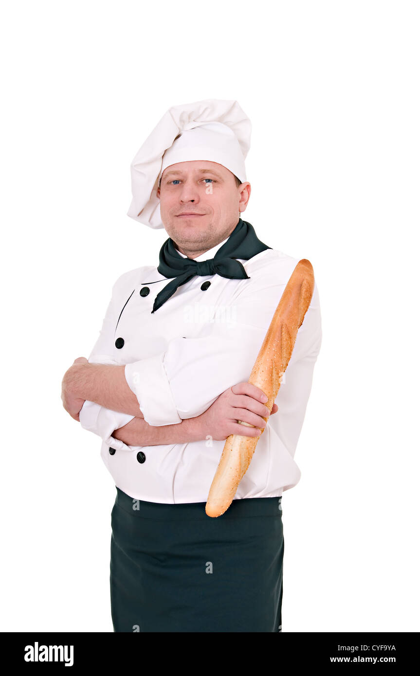 chif with loaf isolated on white background Stock Photo - Alamy