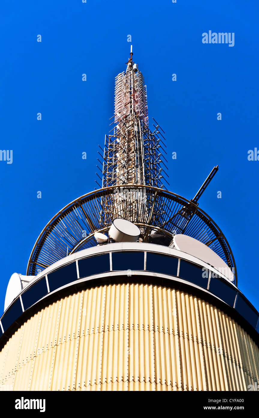 Telecom tower with microwave links and cellular network antennas on ...