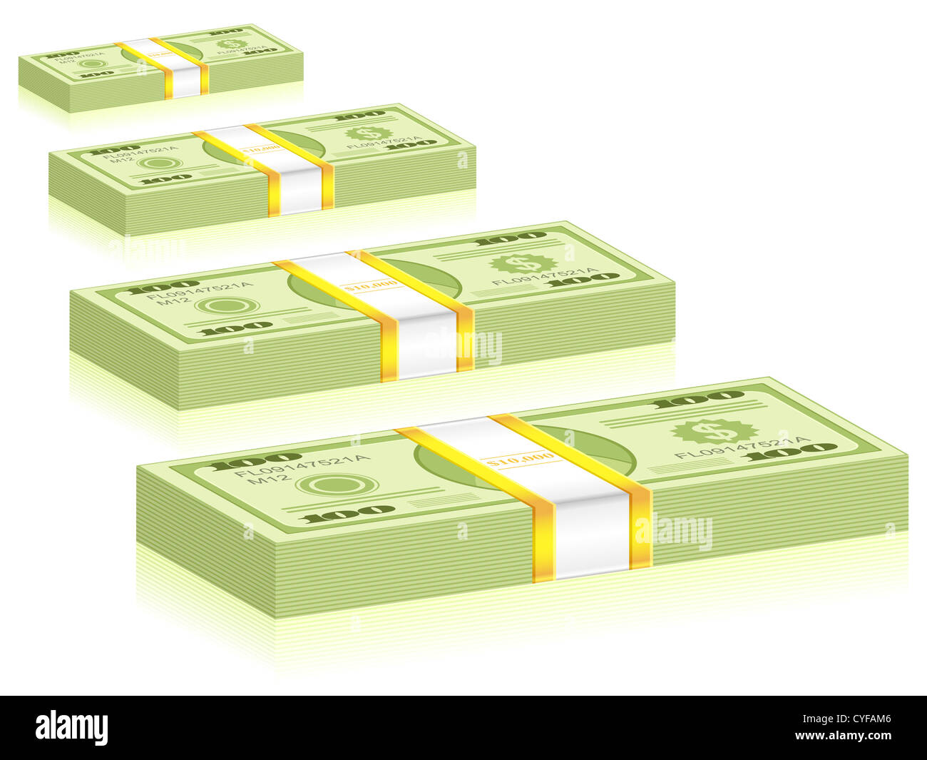Hundreds dollar banknotes stacks on a white background. Vector ...