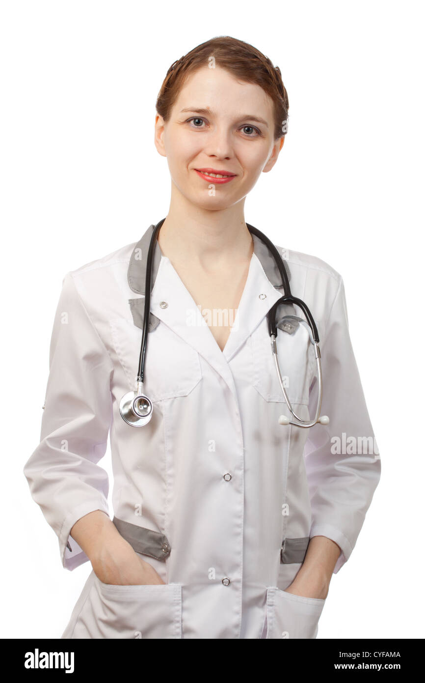 Woman doctor standing with stethoscope Stock Photo - Alamy