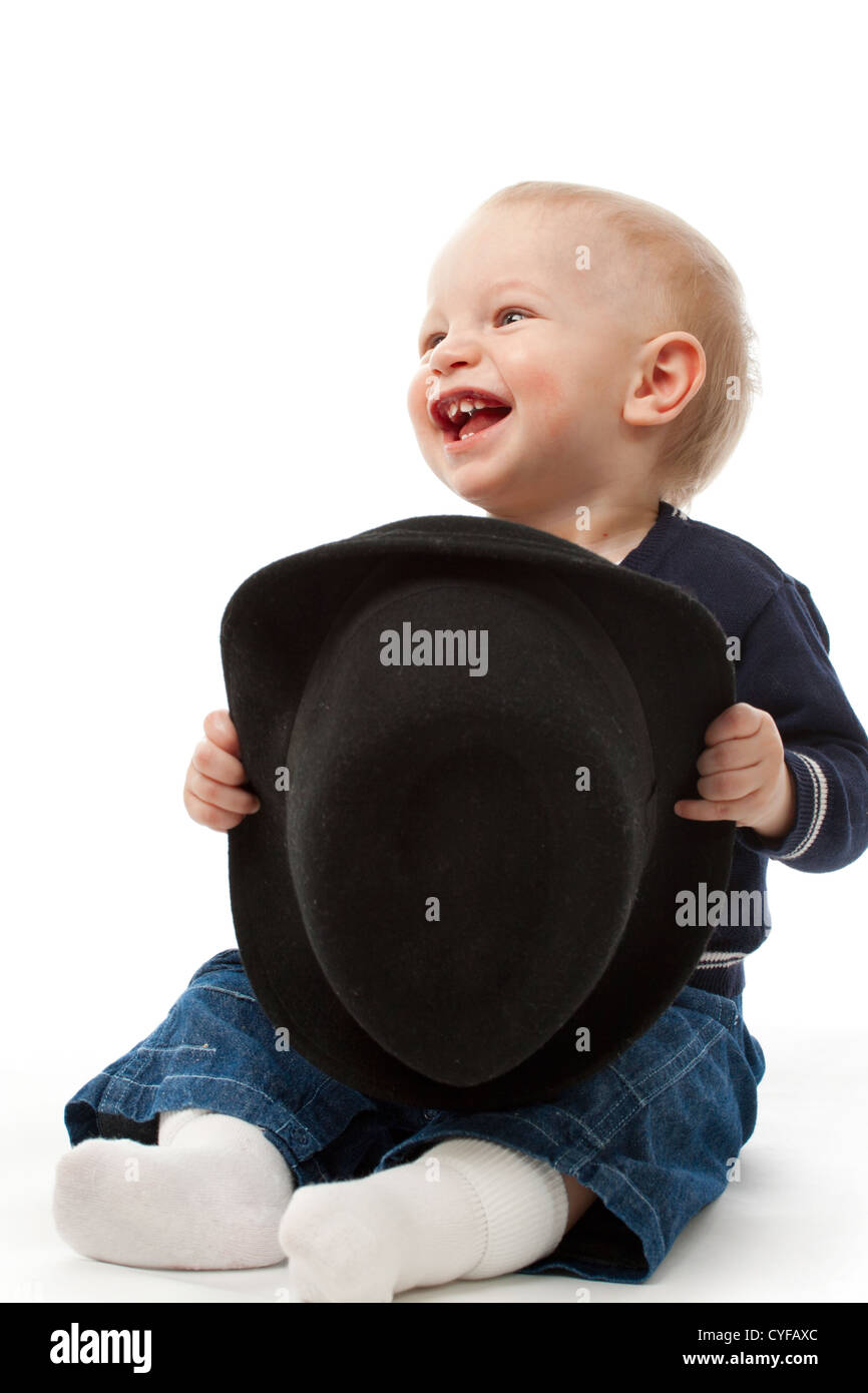 Little boy with large black hat Stock Photo - Alamy