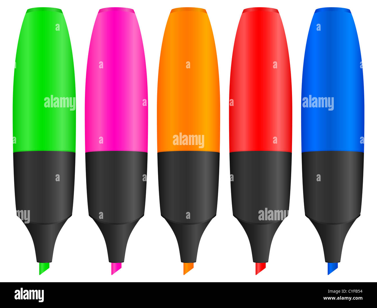 Five colors text markers on a white background. Vector illustration ...