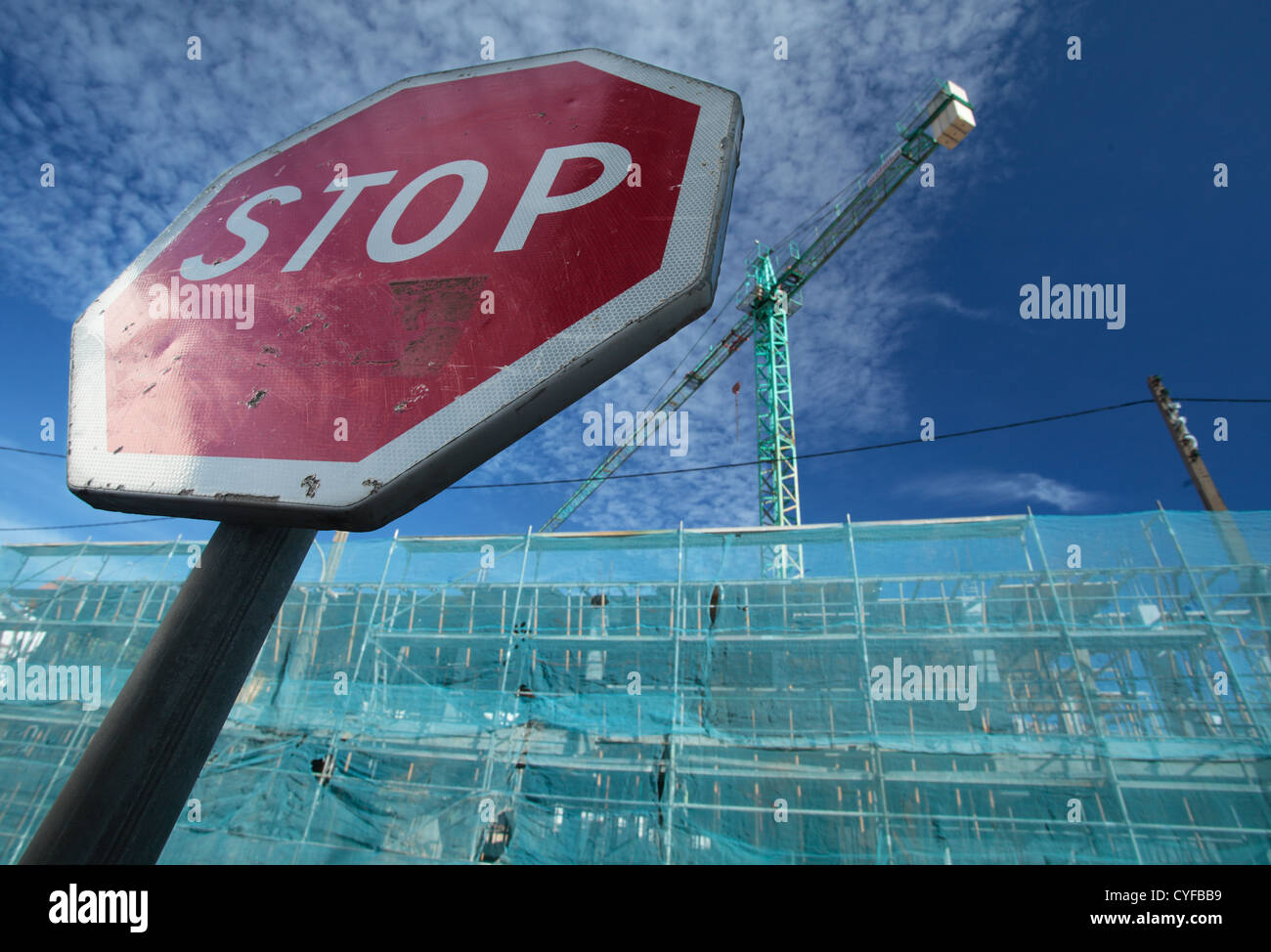 Stop sign in front of construction site in southern France Stock Photo ...