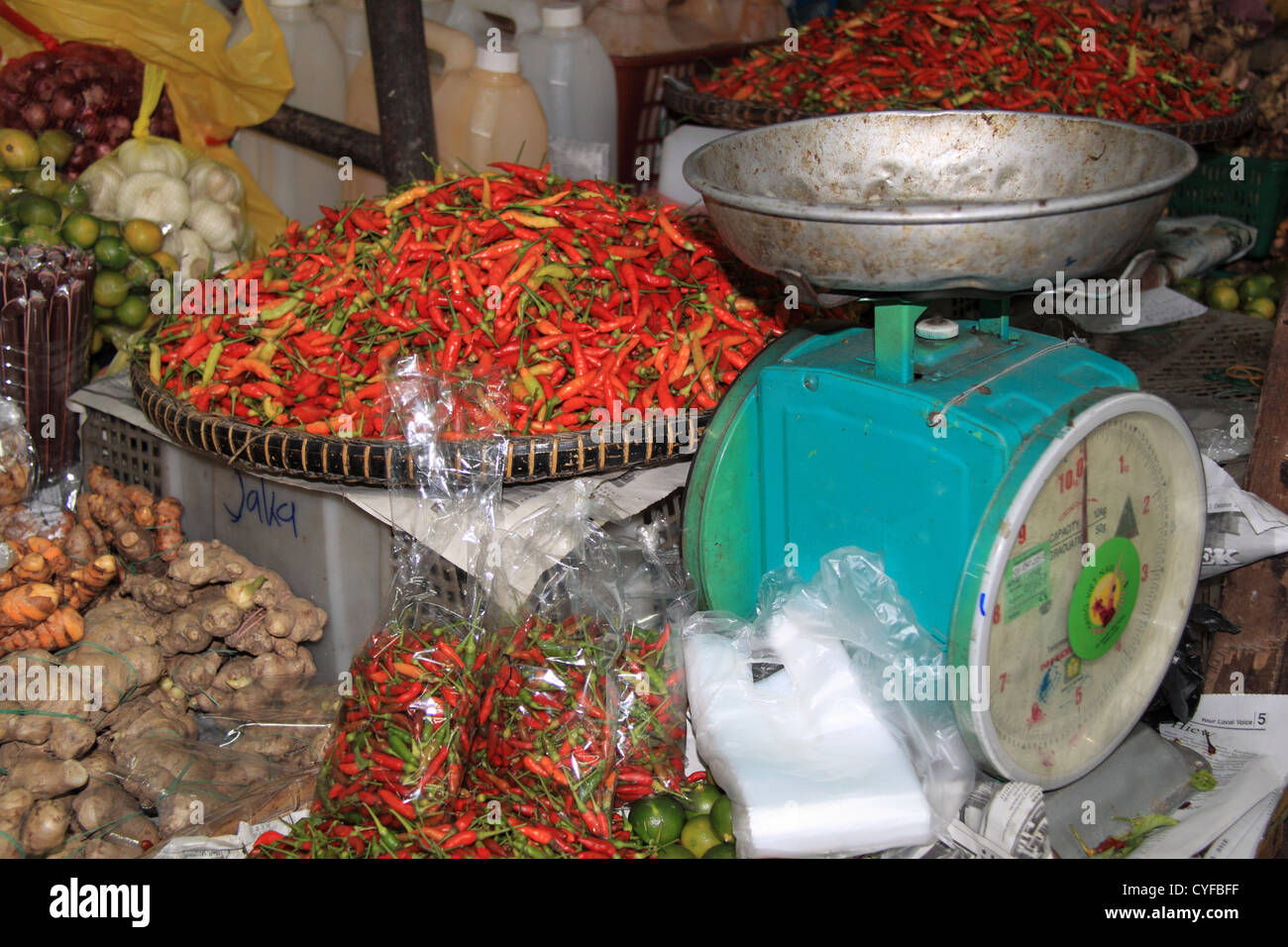 Chilli peppers at the Central Market, Julan Tun Fuad Stephens, Kota ...