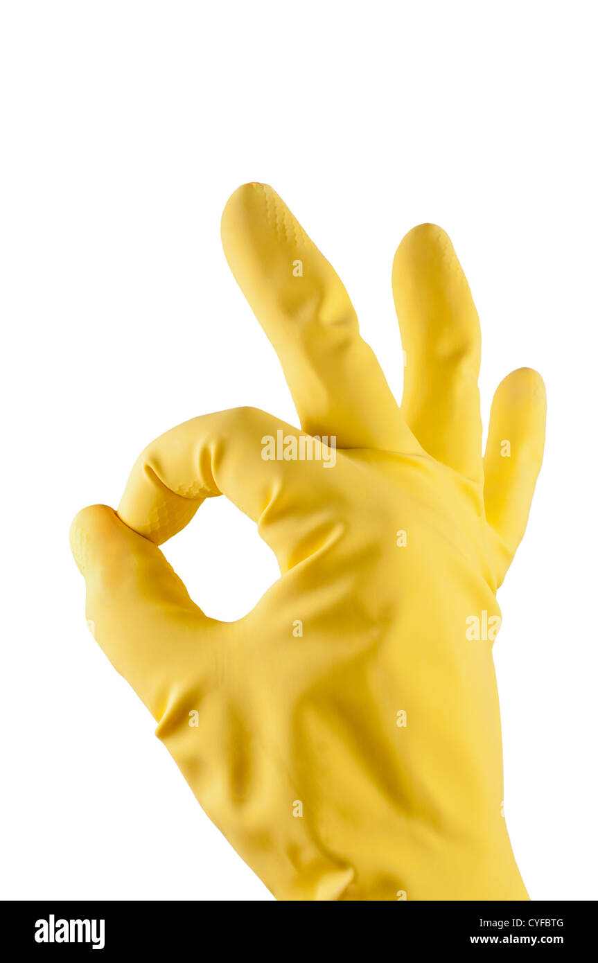 Ok sign with a yellow rubber glove Stock Photo - Alamy
