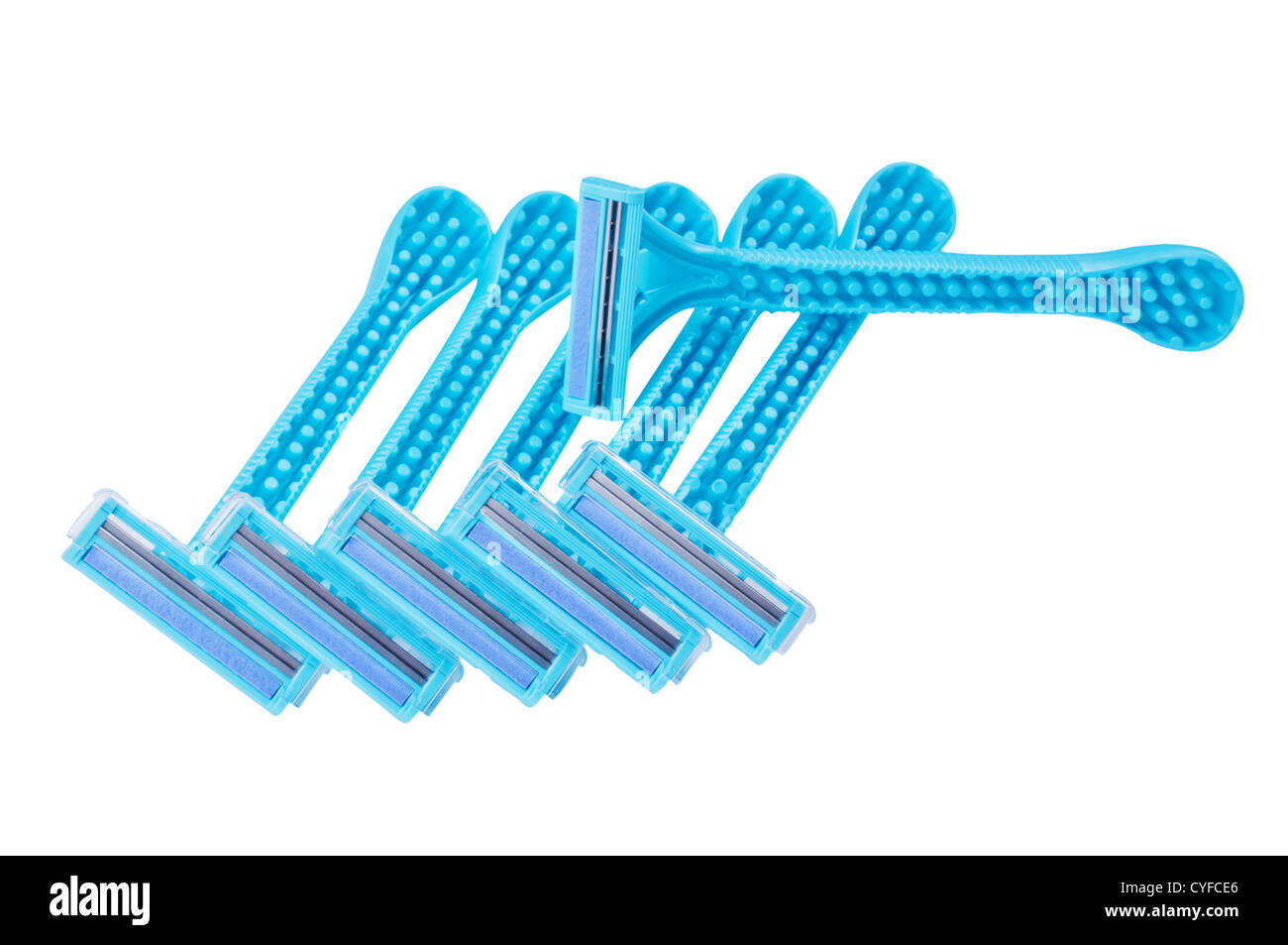 Bunch of blue razors on white background isolated close up Stock Photo ...