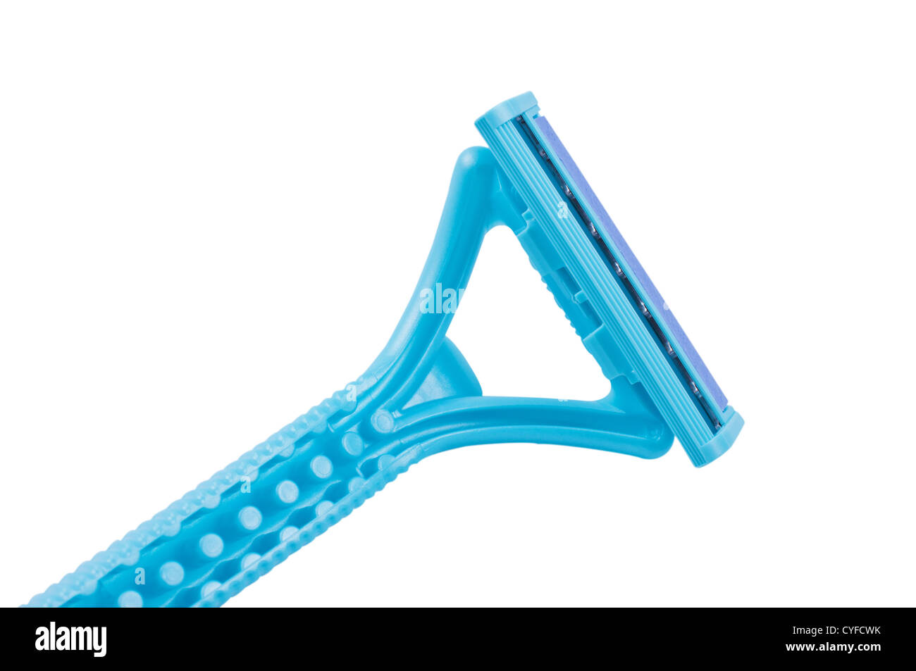 Blue razor on white background Stock Photo - Alamy