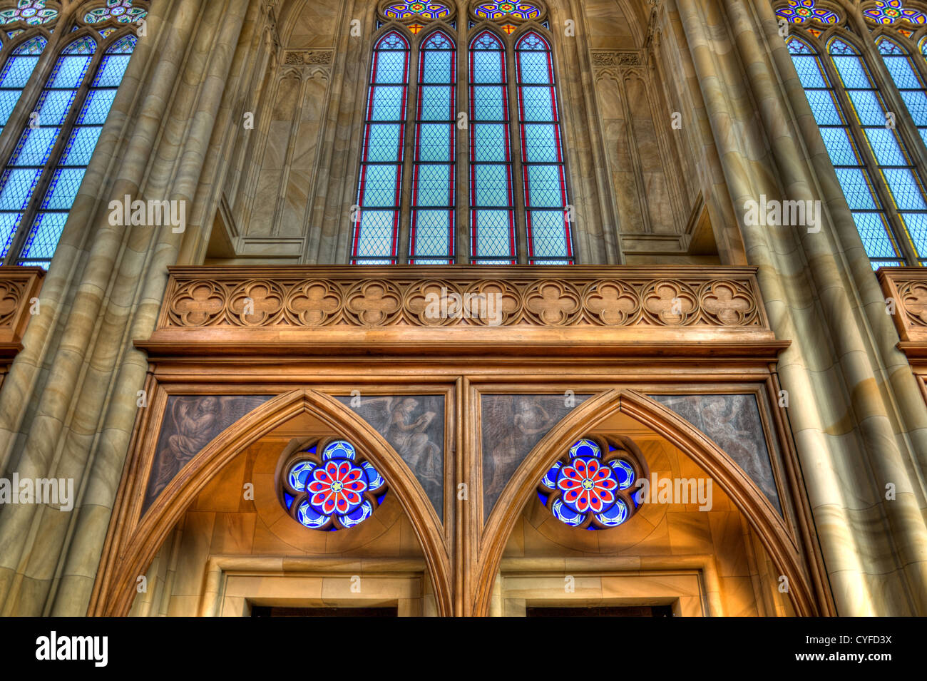 Arched ceiling with stained glass windows close up Berlin Germany HDR ...