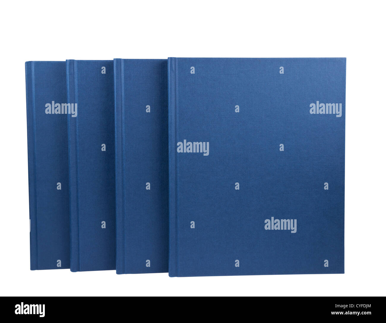 Four blue notepads isolated on white background Stock Photo - Alamy