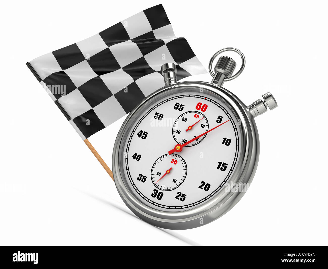 Stopwatch with checkered flag. Start or finish. 3d Stock Photo - Alamy